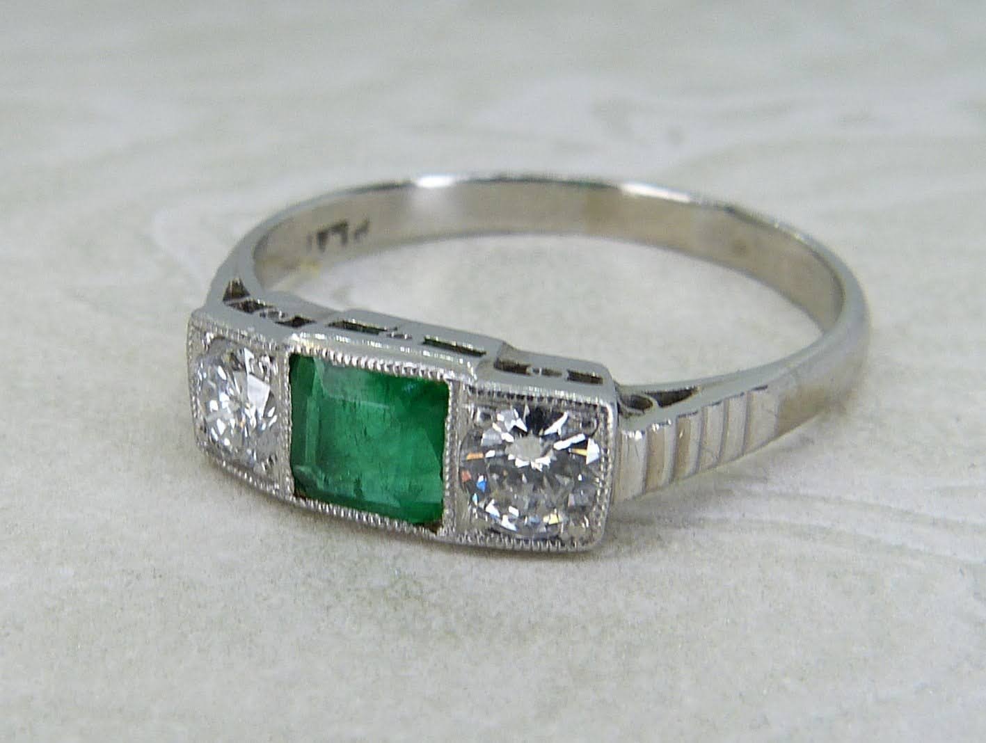 Antique Guest and Philips - Emerald Set, Platinum - Three Stone Ring ... Antique Guest and Philips - Emerald Set, Platinum - Three Stone Ring ...